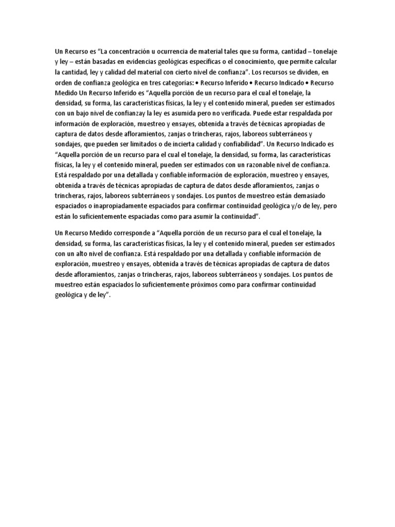 Recurso Medida, Indicado e Inferido | PDF