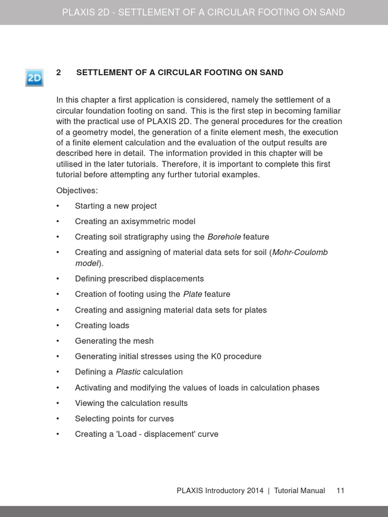 PLAXIS Introductory 2014 - Tutorial Manual 11 | PDF | Menu (Computing) | Finite Element Method