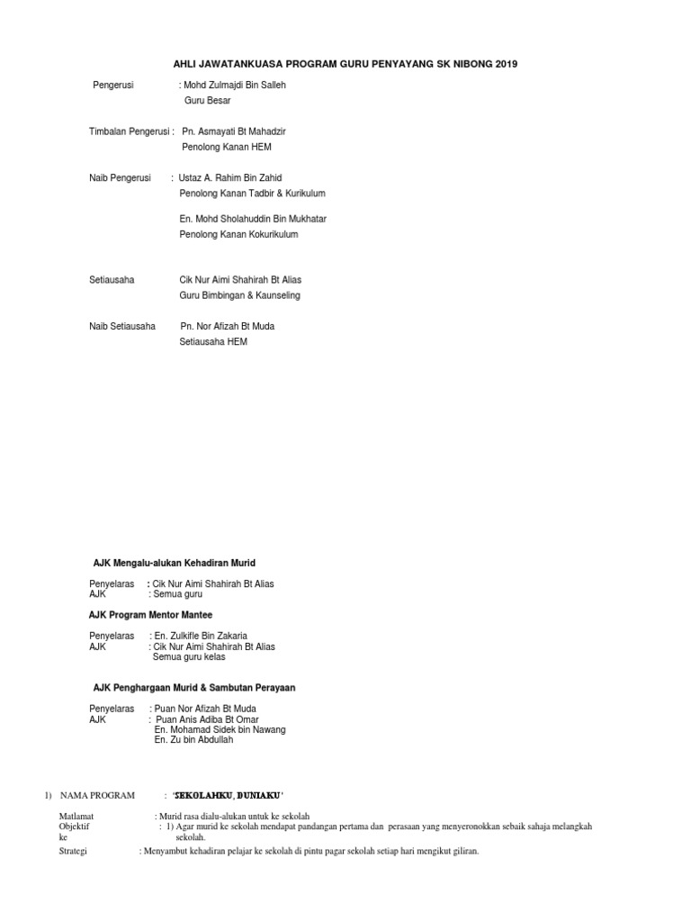 Contoh Program Guru Penyayang 2019 | PDF