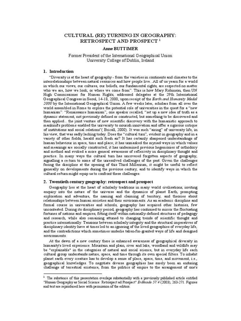 BUTTIMER - Cultural Turning in Geography | PDF | Geography | Science