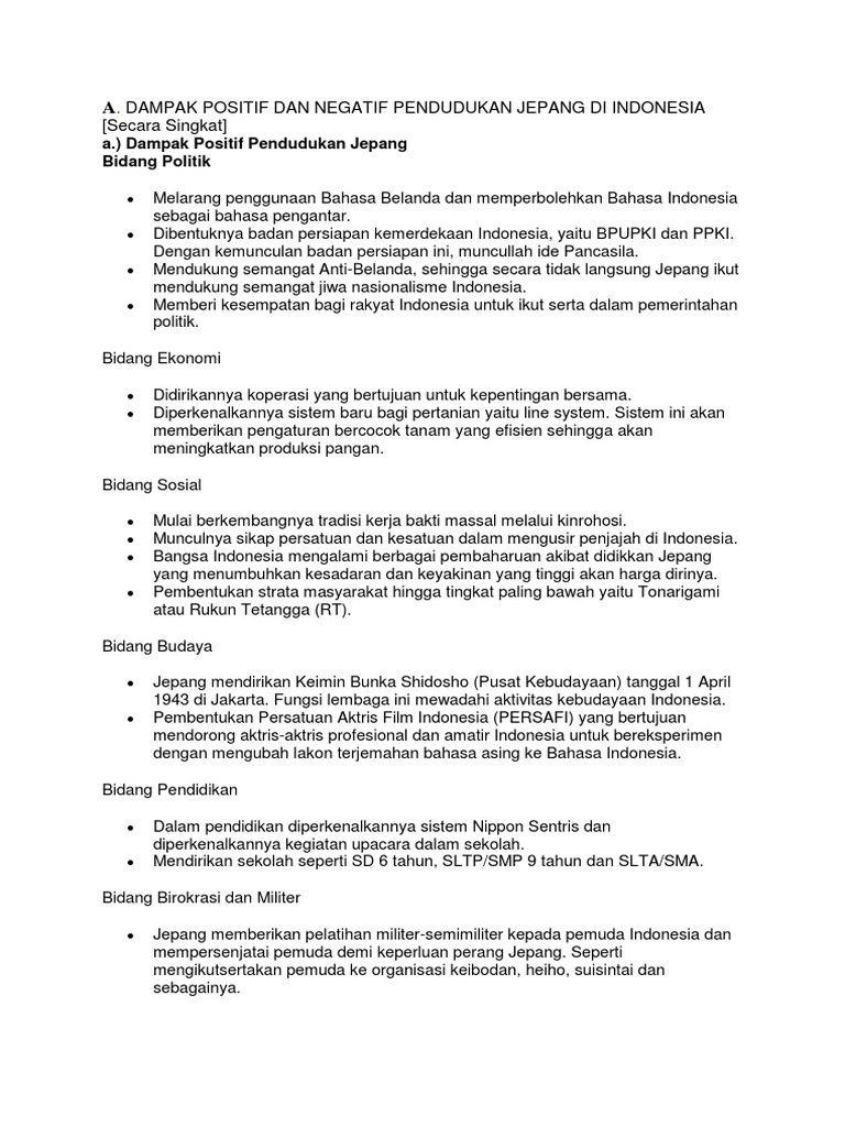 Dampak Positif Dan Negatif Pendudukan Jepang Di Indonesia (Secara ...