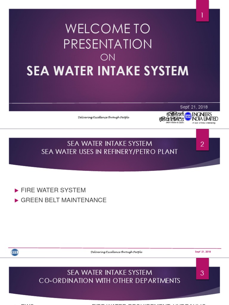 Welcome To Presentation: Sea Water Intake System | PDF | Water Supply ...