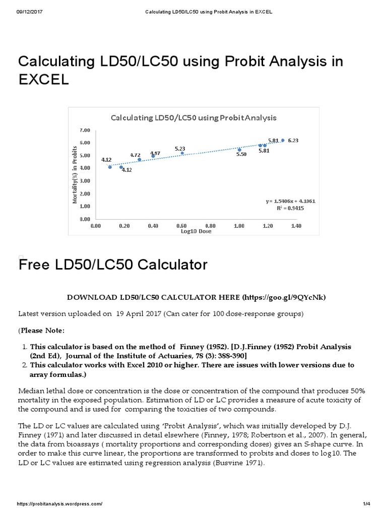 Calculating LD 50 LC 50 PROBIT ANALYSIS IN EXCEL | Statistical Analysis ...