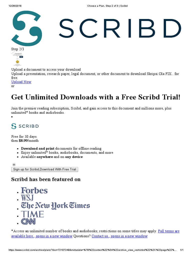 Choose a Plan: Upload a Document or Sign Up for a Free Scribd Trial to Access Unlimited ...