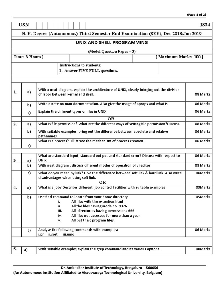 USN IS34: B. E. Degree (Autonomous) Third Semester End Examination (SEE ...