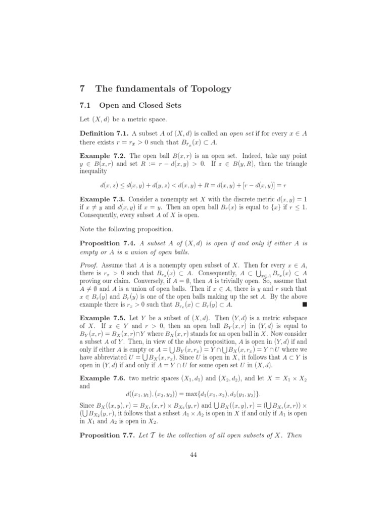 7 The Fundamentals of Topology: 7.1 Open and Closed Sets | PDF | Continuous Function | Metric Space