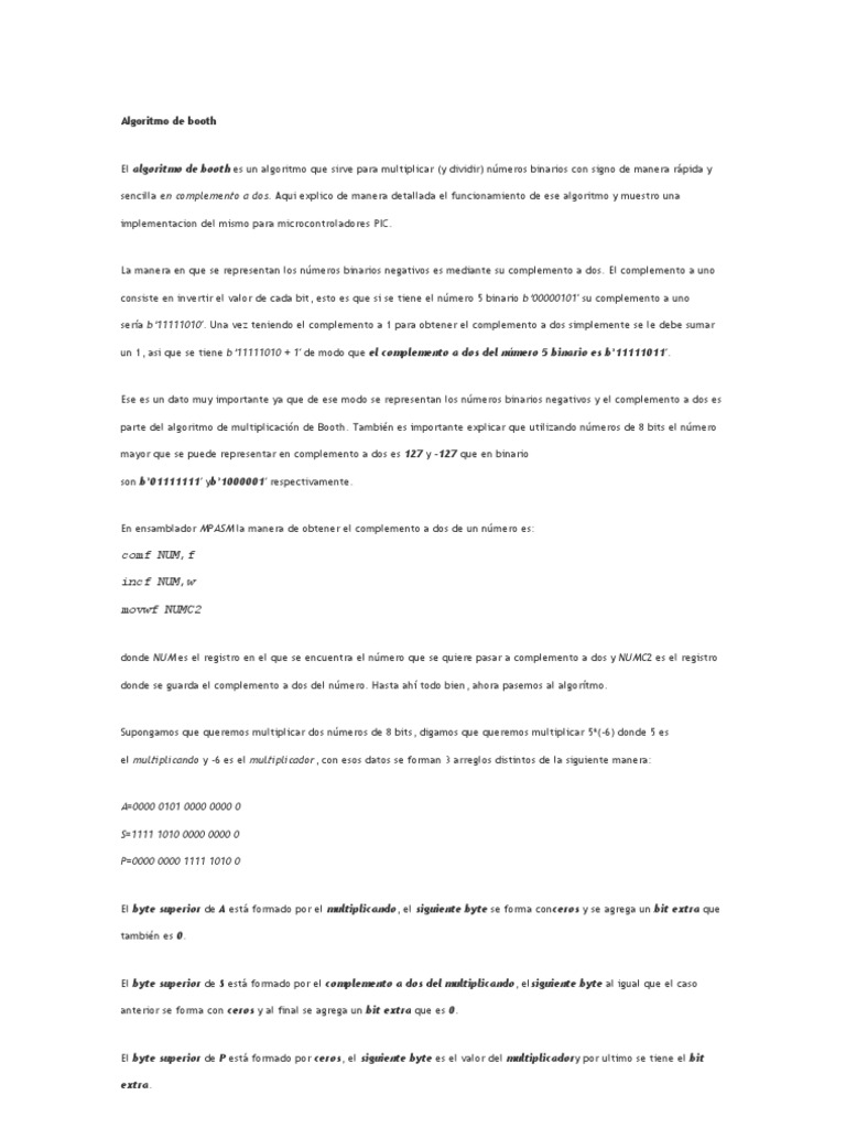Algoritmo de Booth | PDF | Poco | Multiplicación