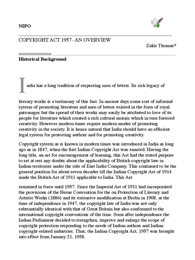 Copyright Act 1957 - An Overview 2016 | PDF | Copyright Infringement ...