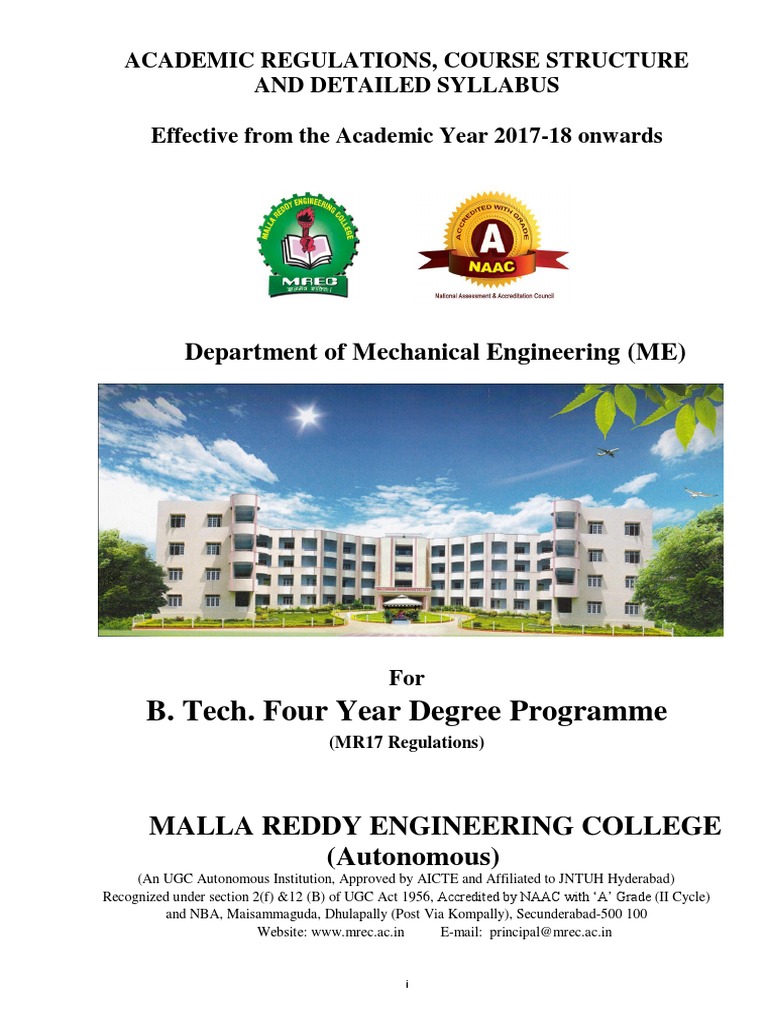 MR17 B.tech. Mechanical Syllabus Book | Download Free PDF | Engineering ...