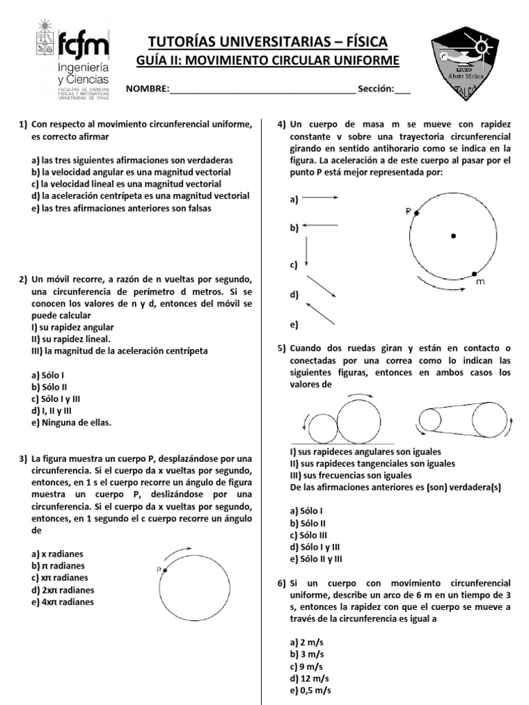 Guia Ejercicios II - Movimiento Circular Uniforme | Movimiento (Física ...