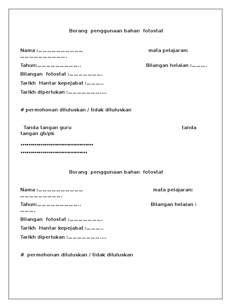 Borang Fotostat | PDF