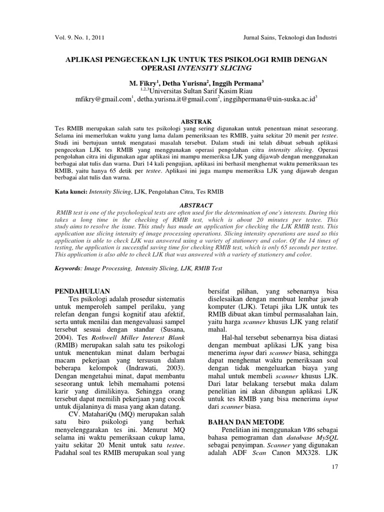 Aplikasi Pengecekan LJK Untuk Tes Psikologi Rmib Dengan Operasi ...