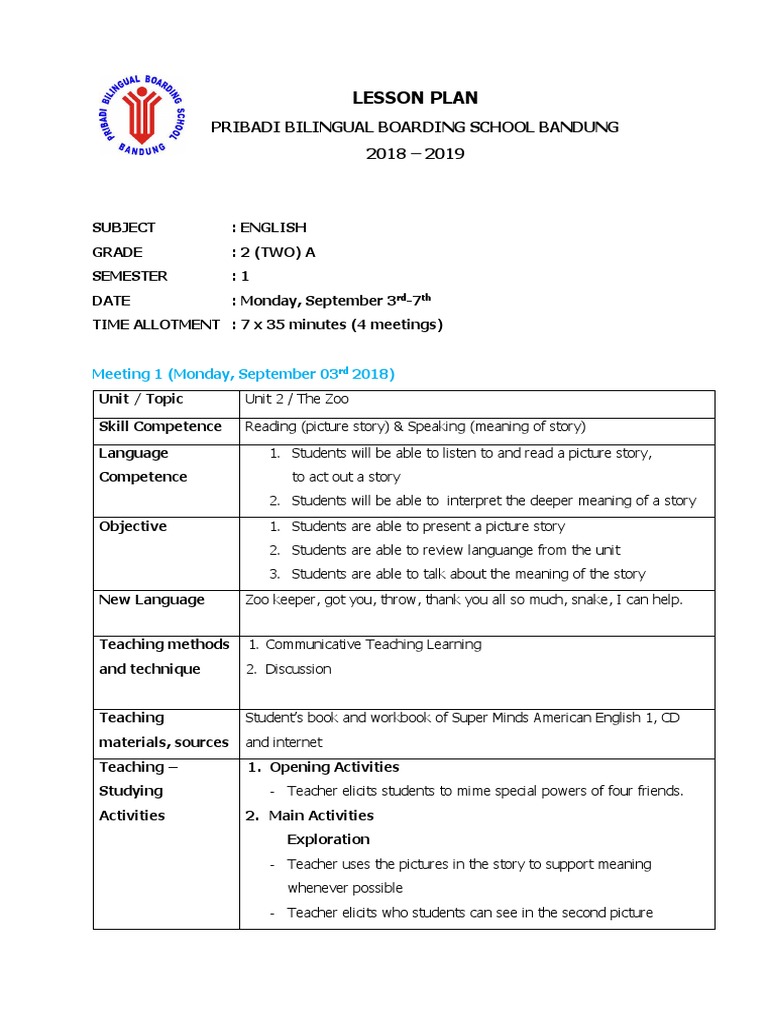 Lesson Plan: Pribadi Bilingual Boarding School Bandung 2018 - 2019 ...