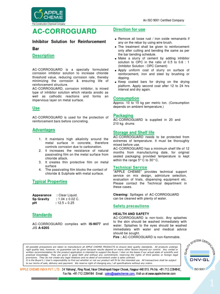 Ac-Corroguard: Inhibitor Solution For Reinforcement Bar | Download Free ...