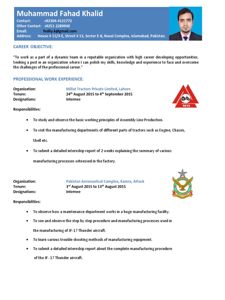 Muhammad Fahad Khalid CV Sample | PDF | Islamabad | World Politics