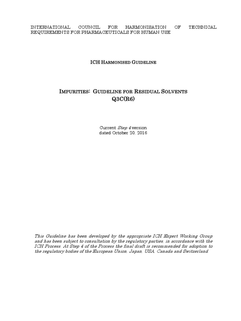 ICH Q3C Guidelines for Residual Solvents | PDF | Solvent | Toxicity