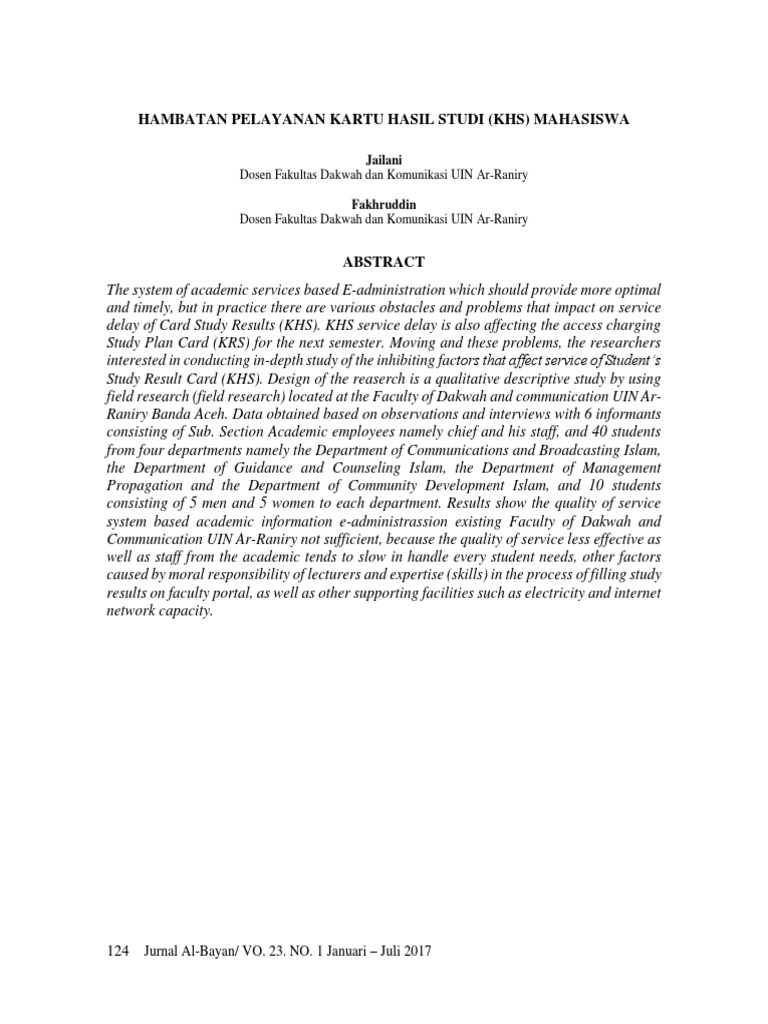 Hambatan Pelayanan Kartu Hasil Studi (KHS) Mahasiswa: Dosen Fakultas ...