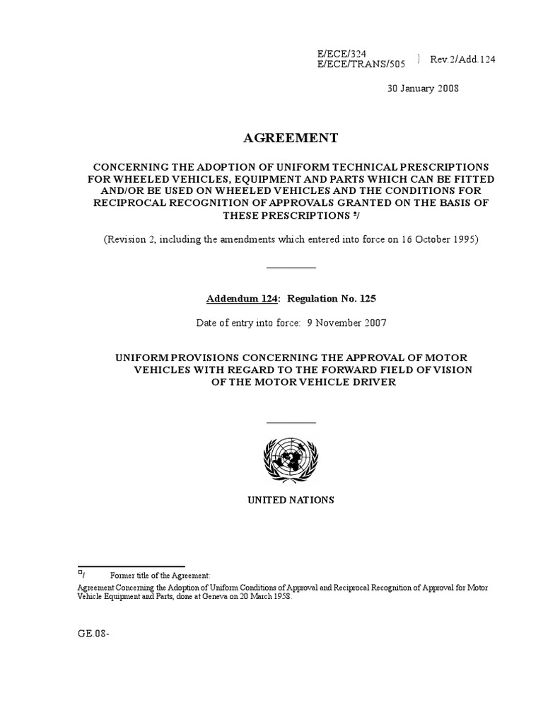 Agreement: E/ECE/324 E/ECE/TRANS/505 Rev.2/Add.124 30 January 2008 | PDF | Angle | Vehicles