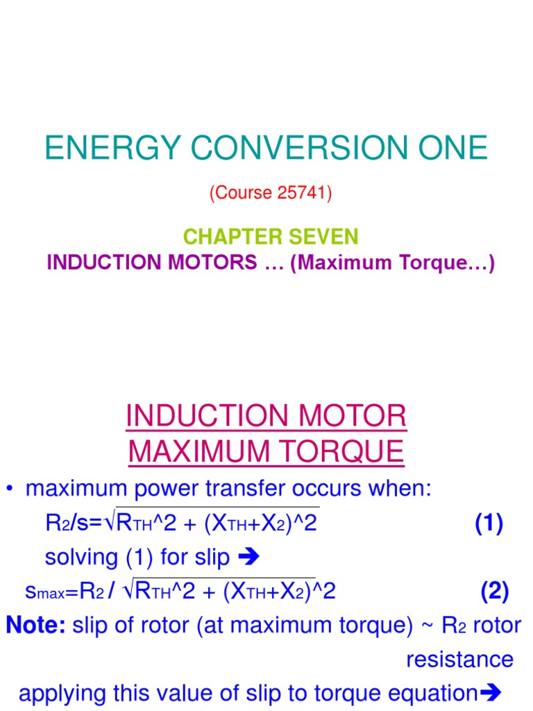 Energy Conversion One: INDUCTION MOTORS (Maximum Torque ) | PDF | Relay ...