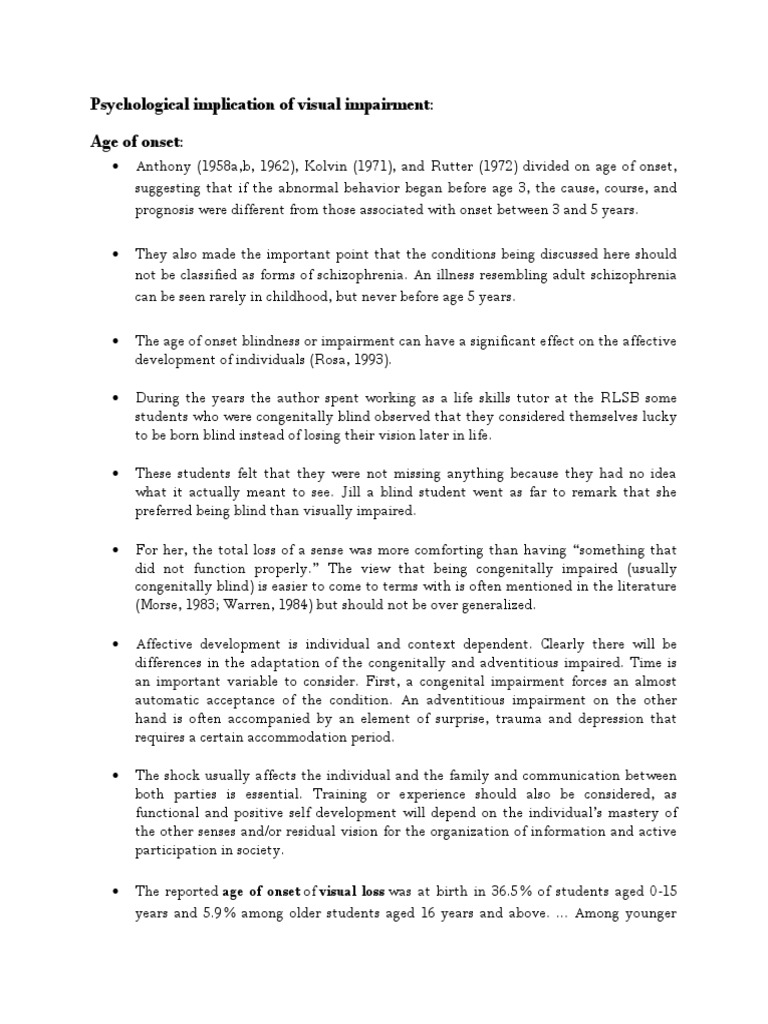 Psychological Implication of Visual Impairment | PDF | Visual ...