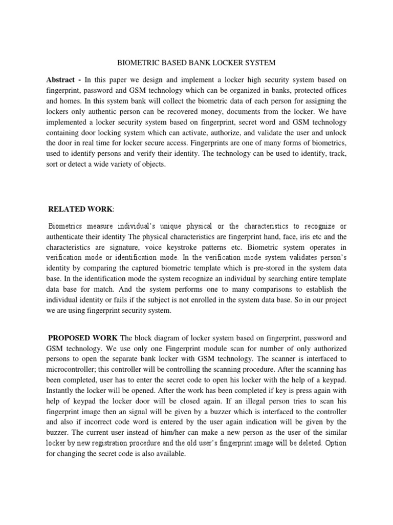 Biometric Based Bank Locker System | PDF | Biometrics | Fingerprint