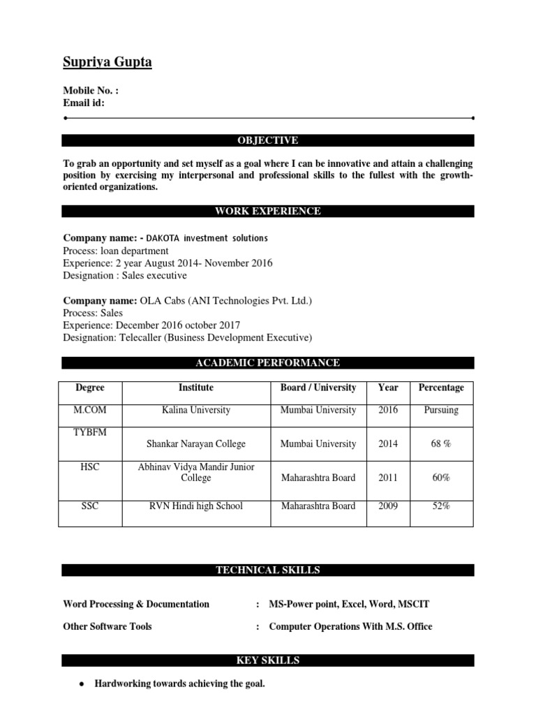 Supriya Gupta: Mobile No.: Email Id | PDF | Career & Growth