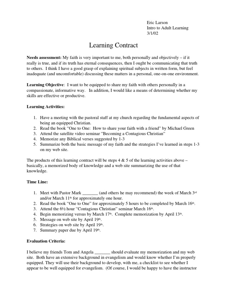 Adult Learning Class Learning Contract | PDF | Faith | Learning