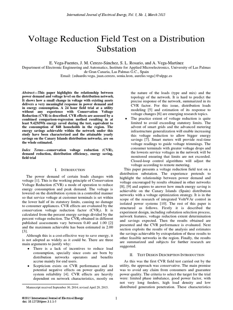 Voltage Reduction Field Test On A Distribution Substation | PDF ...