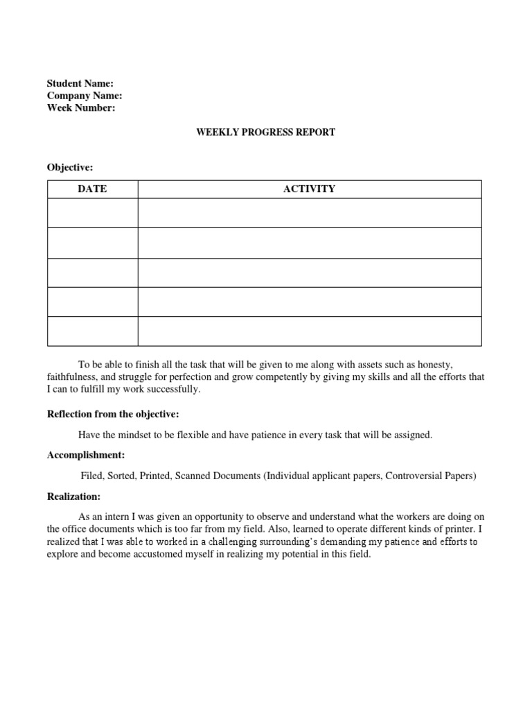 Sample Weekly Report in OJT | PDF | Printer (Computing) | Paper