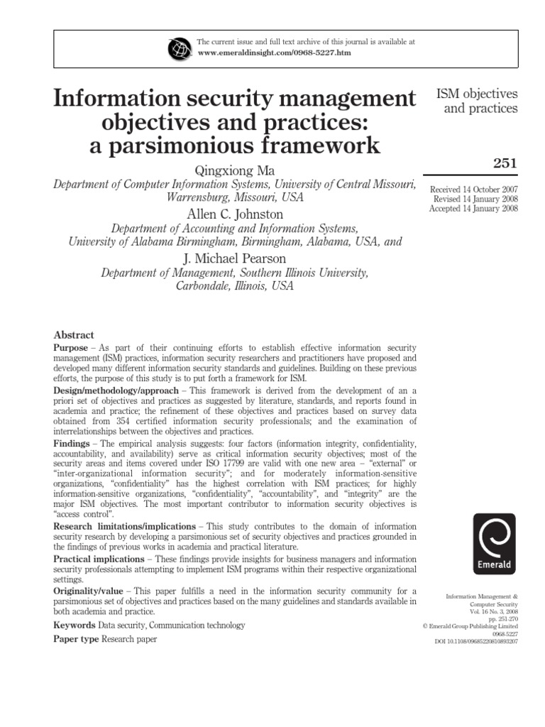 Framework for Information Security Objectives | PDF | Information ...