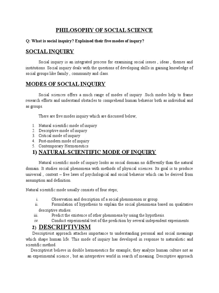 Five Modes of Social Inquiry | PDF | Inquiry | Social Science