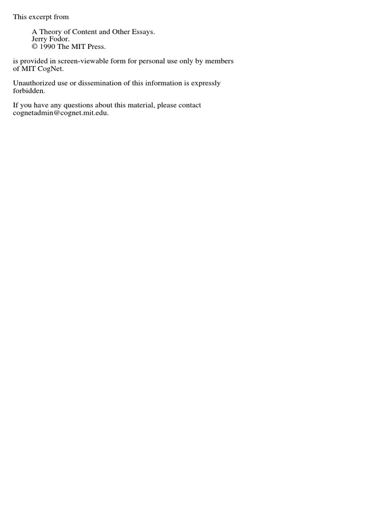 (Ebook) (Philosophy of Mind) Jerry A. Fodor - A Theory of Content and ...