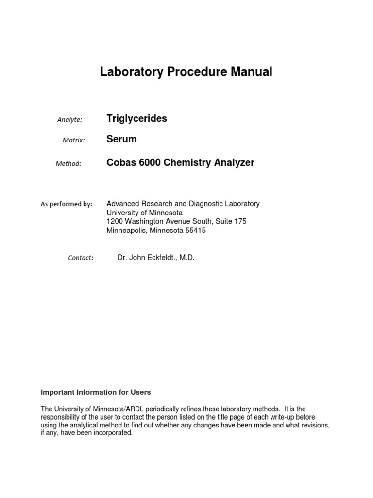 Laboratory Procedure Manual: Triglycerides Serum Cobas 6000 Chemistry ...