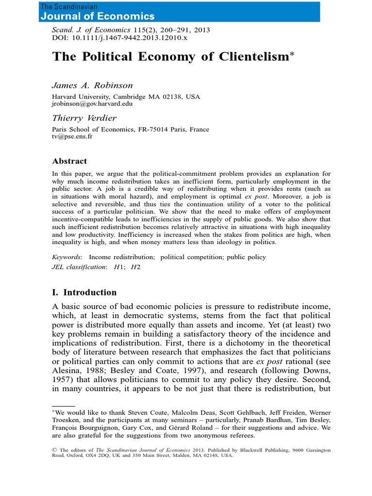 The Political Economy of Clientelism | PDF | Economic Inequality ...