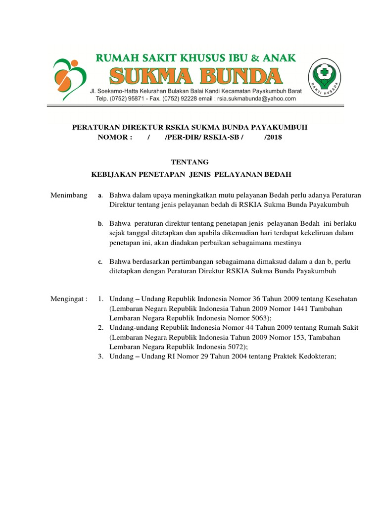 Kebijakan Pelayanan Bedah RSKIA Sukma Bunda | PDF | Sains & Matematika