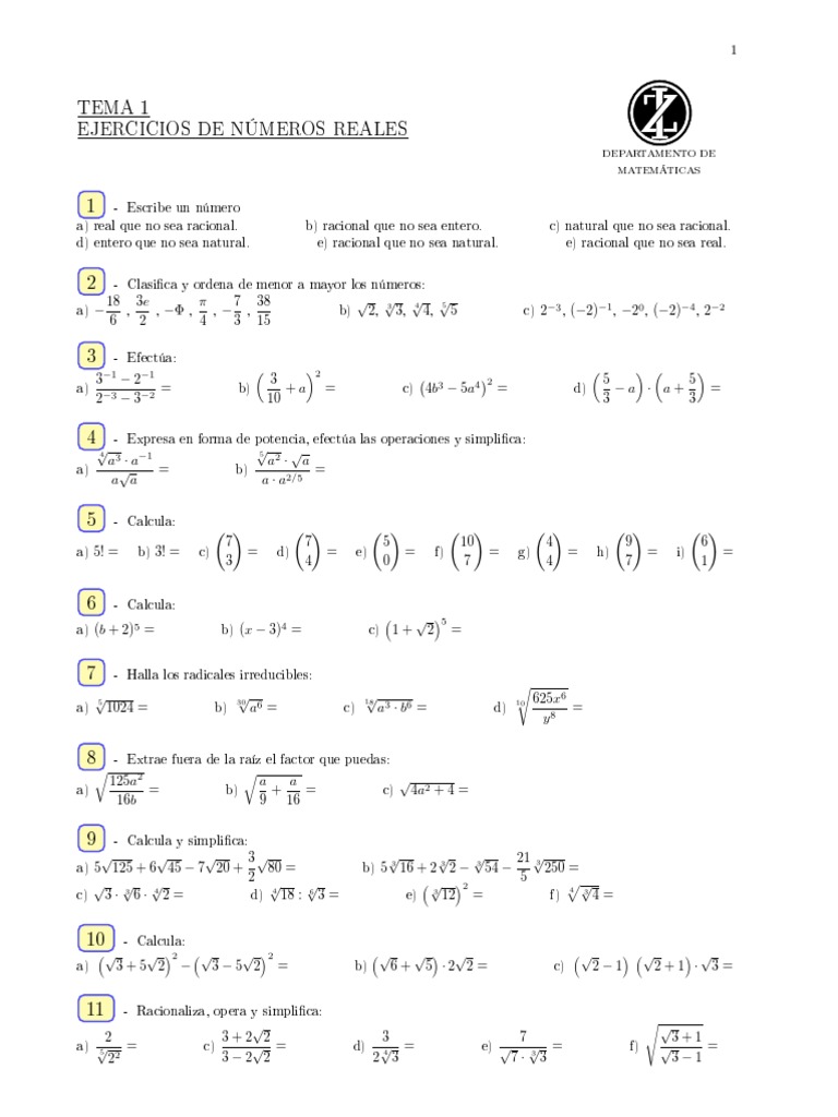 1 - Ejercicios de números reales.pdf | Intervalo (Matemáticas ...