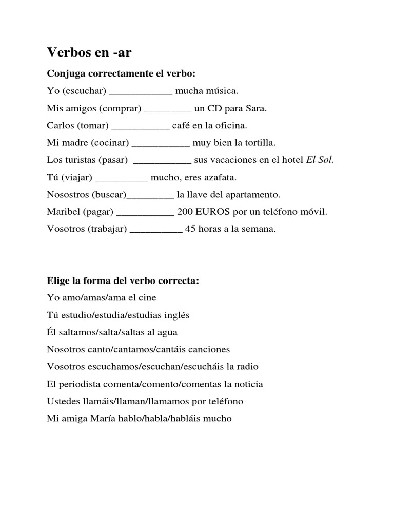 Tarea - Verbos AR PDF | PDF