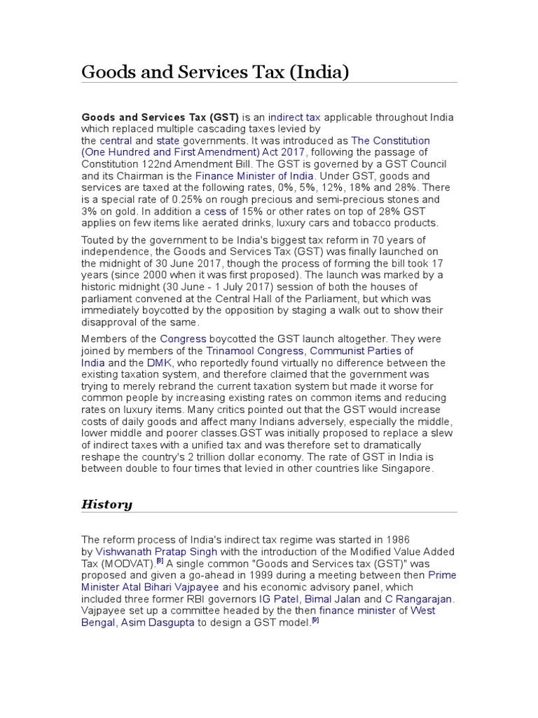 Goods and Services Tax INTRODUCTION | PDF | Value Added Tax ...