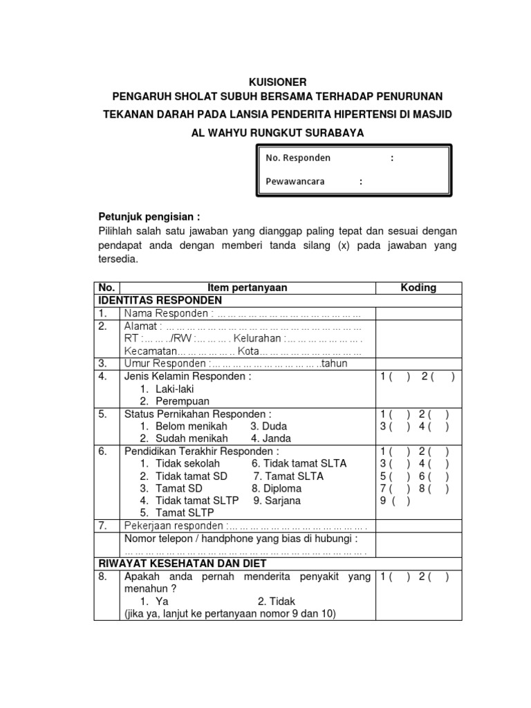 Contoh Kuesioner | PDF