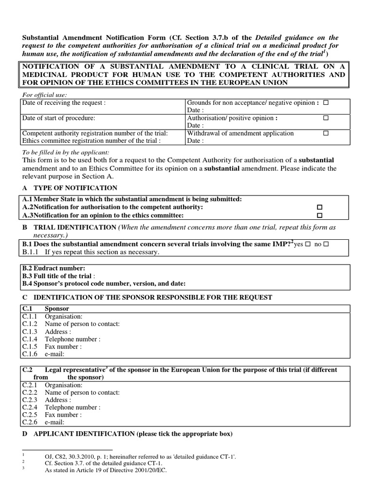 EU Clinical Trial Amendment Form | PDF | Clinical Trial | Government
