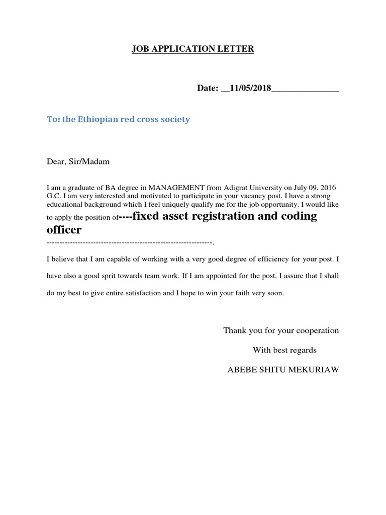 Job Application for Ethiopian Red Cross | PDF | Cognition | Behavior ...