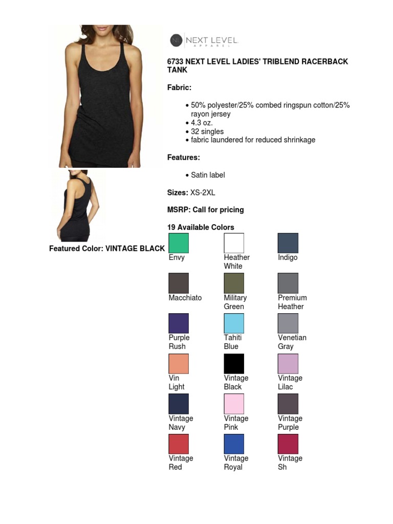 6733 Next Level Ladies' Triblend Racerback Tank Fabric | PDF