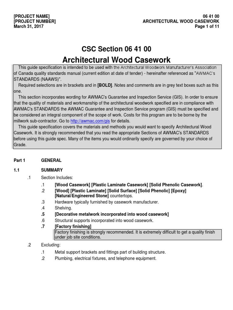 AWMAC NAAWS CSC Section 06 41 00 - Architectural Wood Casework ...