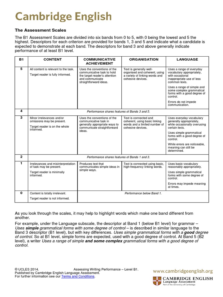 PET Writing Assessment Scales | PDF | Word | Vocabulary
