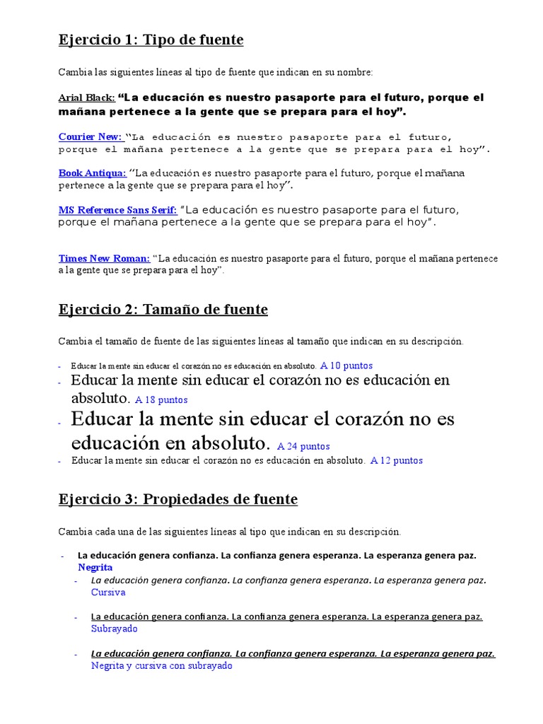 Cambios de formato de texto mediante diferentes propiedades y estilos ...