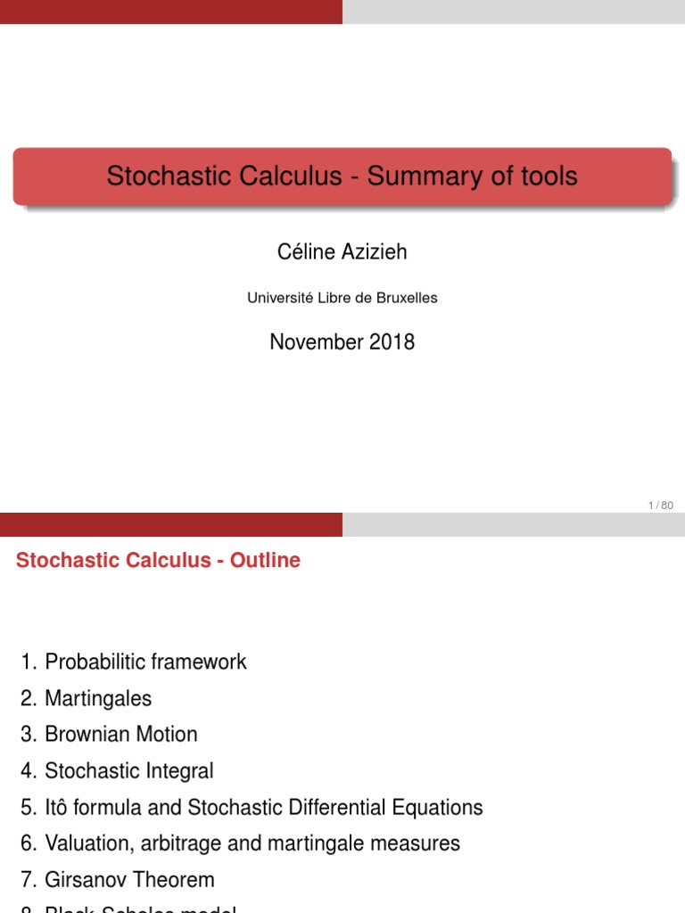 Stochastic Calculus: Summary. by Celine Azizieh (Université Libre de Bruxelles) | PDF | Expected ...