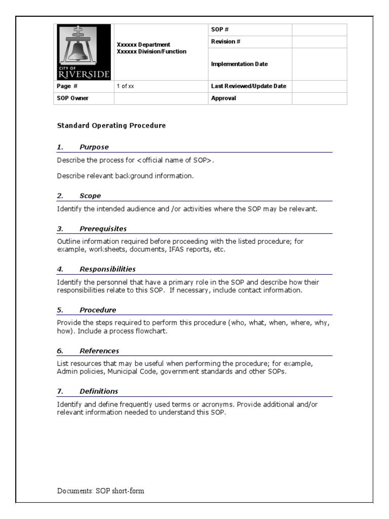 Standard Operating Procedure Template - Single Page | PDF | Computing ...