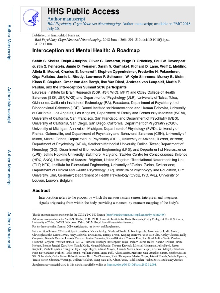 HHS Public Access: Interoception and Mental Health: A Roadmap | PDF ...