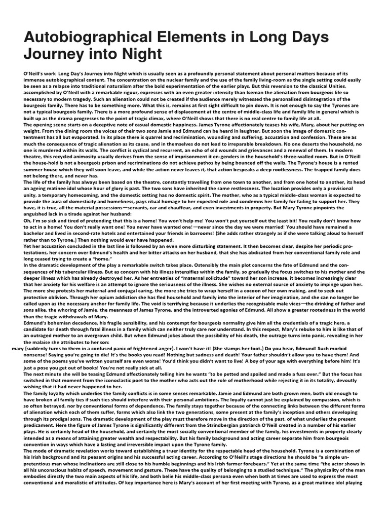 Autobiographical Elements in Long Days Journey Into Night | PDF | Family