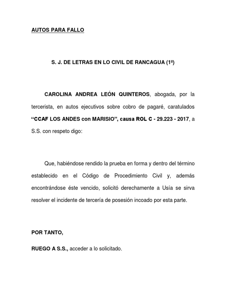 Escrito Autos para Fallo | PDF